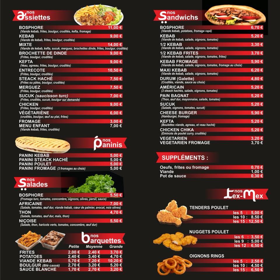 Menu au Le Chawarma fast food, Bar-le-Duc