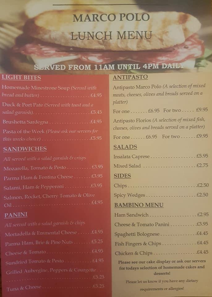 Menu at Marco Polo Pizzeria, Driffield