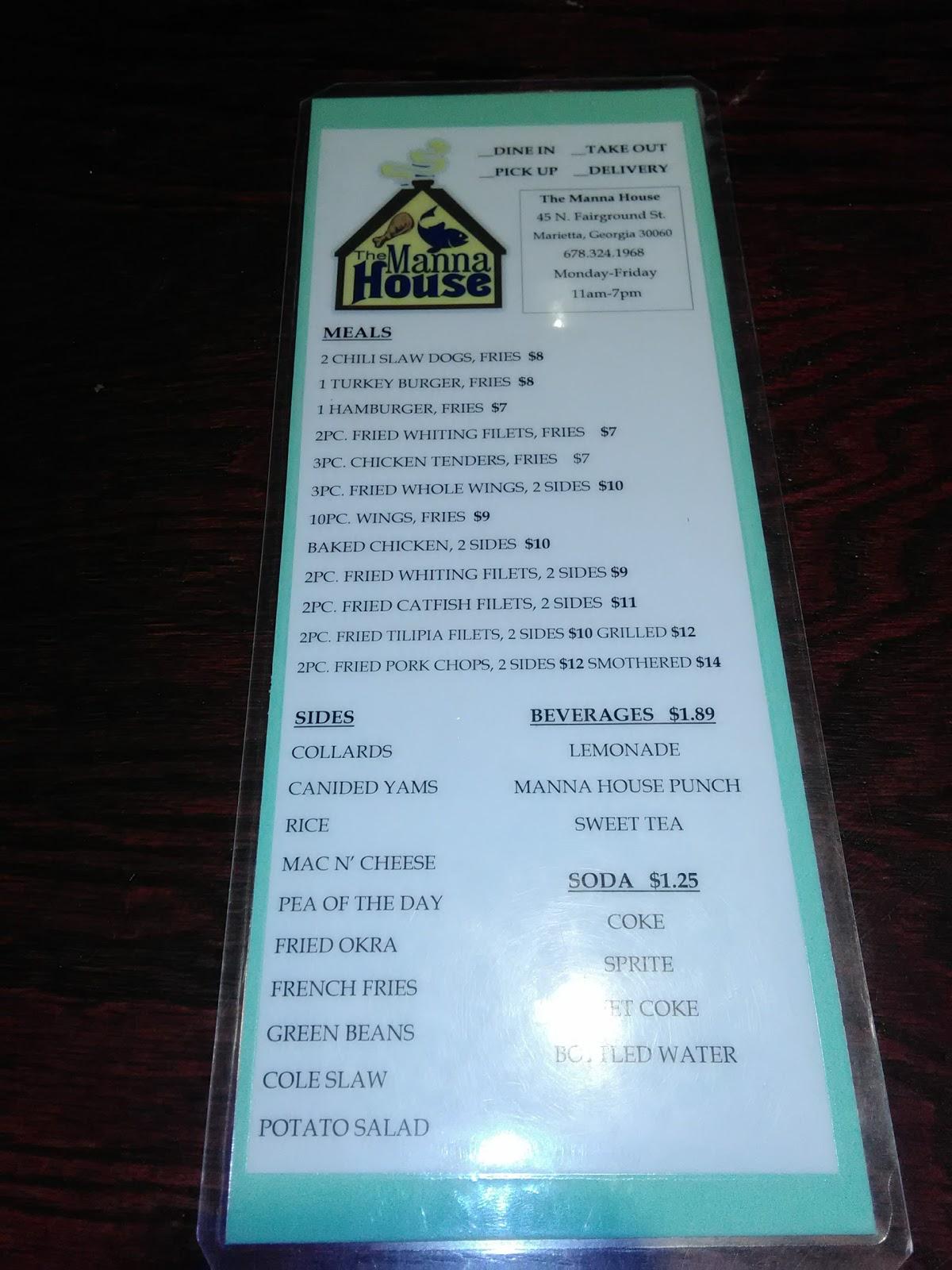 Menu at The Manna House Cafe, Marietta