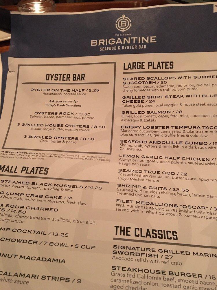 Menu at Brigantine Seafood & Oyster Bar, Del Mar, Camino Del Mar
