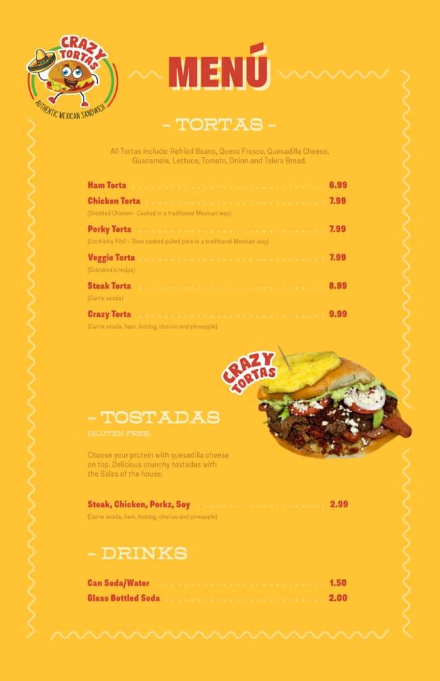 Menu at Crazy Tortas restaurant, Indianapolis
