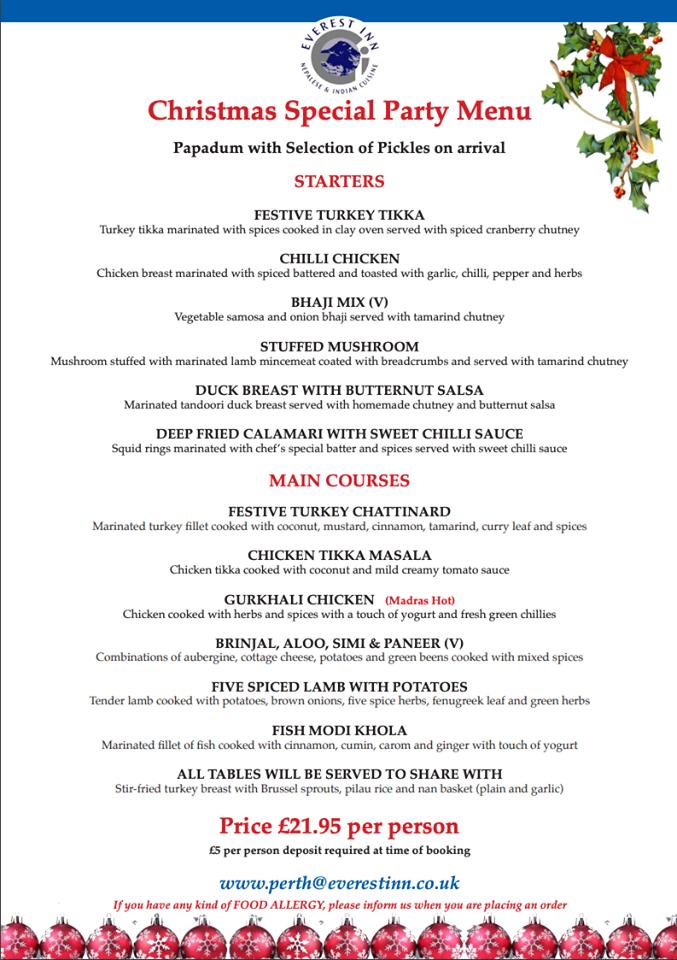 Menu at Everest Inn restaurant, Perth