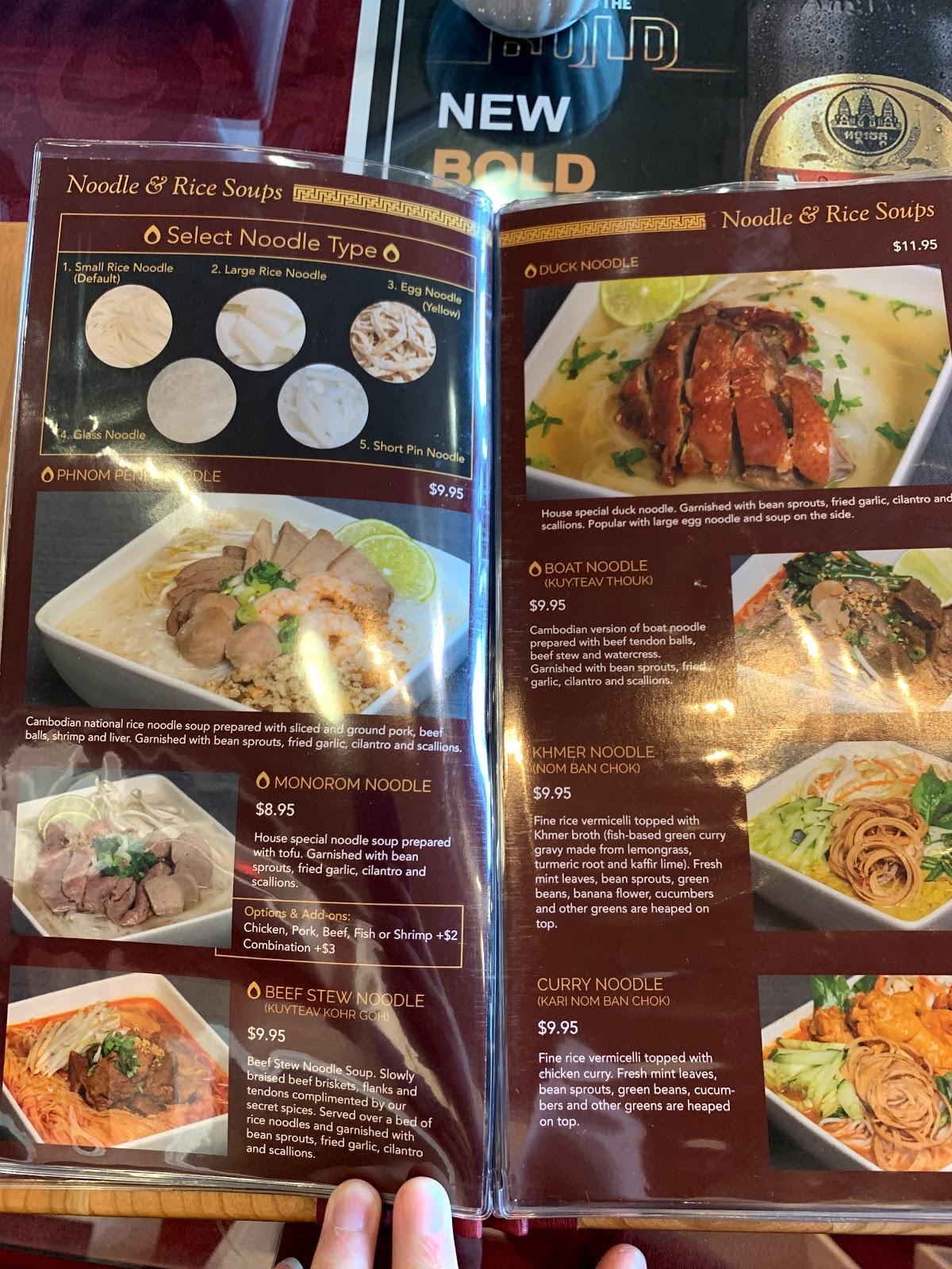 Menu at Monorom Cambodian Restaurant, Long Beach