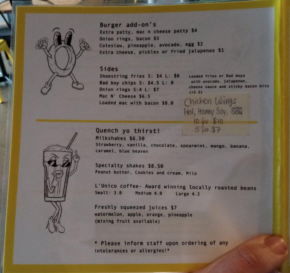 Menu at Mum's Burger Kitchen restaurant, Boronia