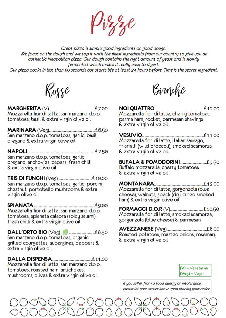 Menu at Noi Quattro - Pizzeria, Manchester