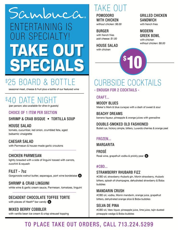 Menu at Sambuca restaurant, Houston, 909 Texas Ave