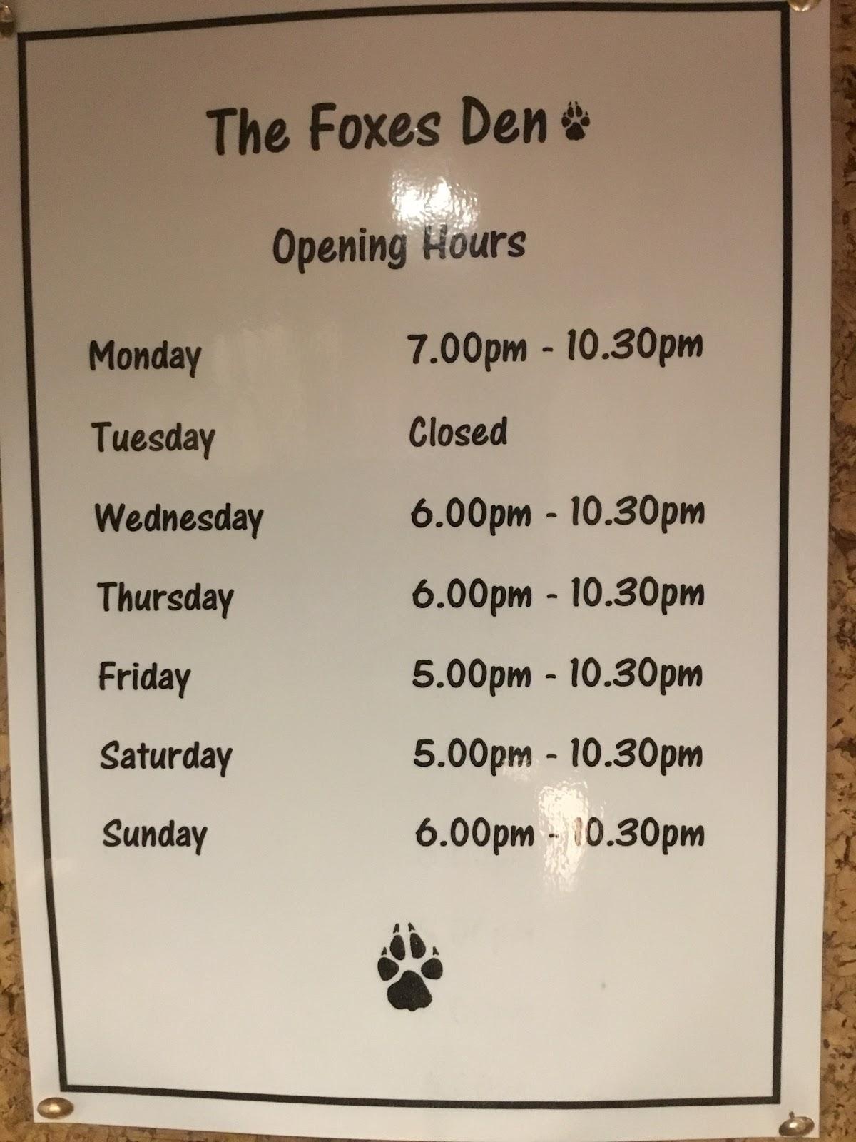 Menu at The Foxes Den pub & bar, Felton