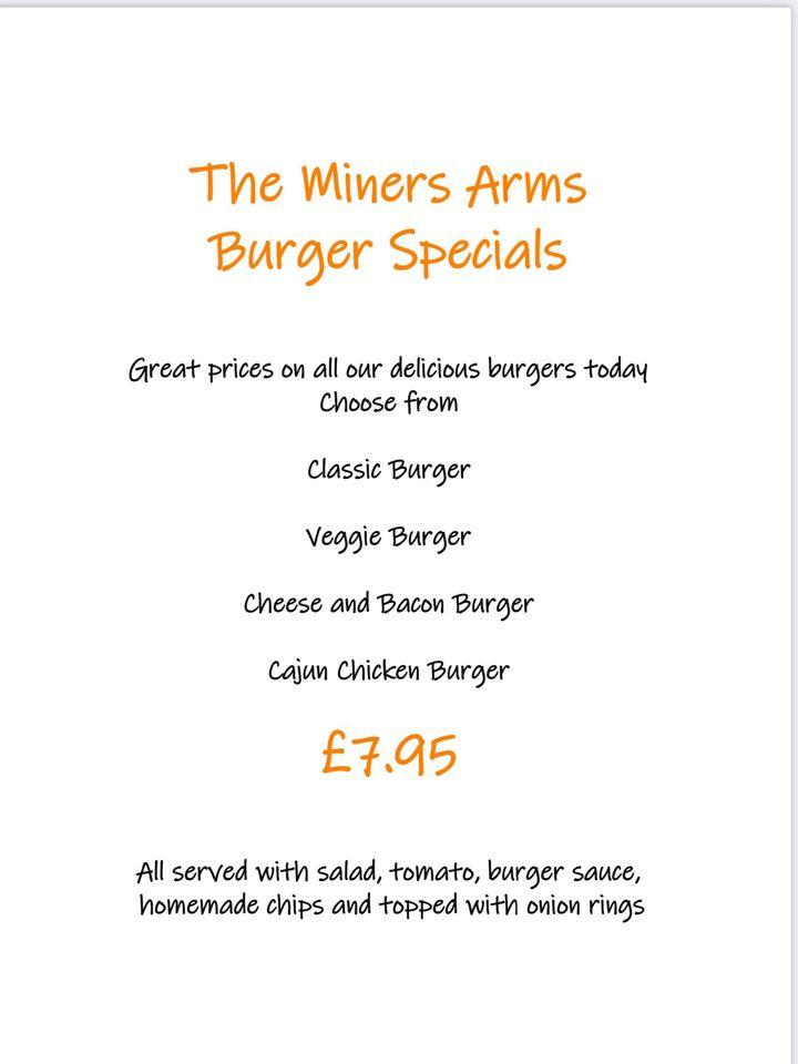 Menu at The Miners Arms pub & bar, Consett, 41 Manor Rd