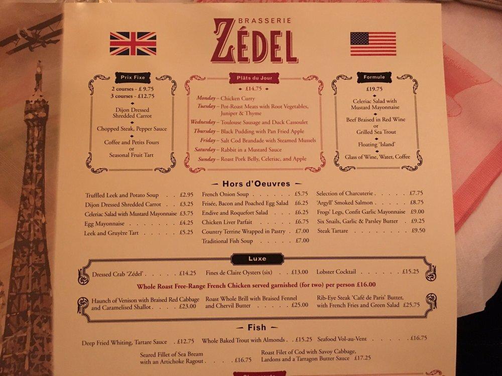 Menu at Brasserie Zédel pub & bar, London, 20 Sherwood St