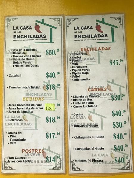 Menu at La casa de las enchiladas restaurant, Veracruz, Guadalupe ...