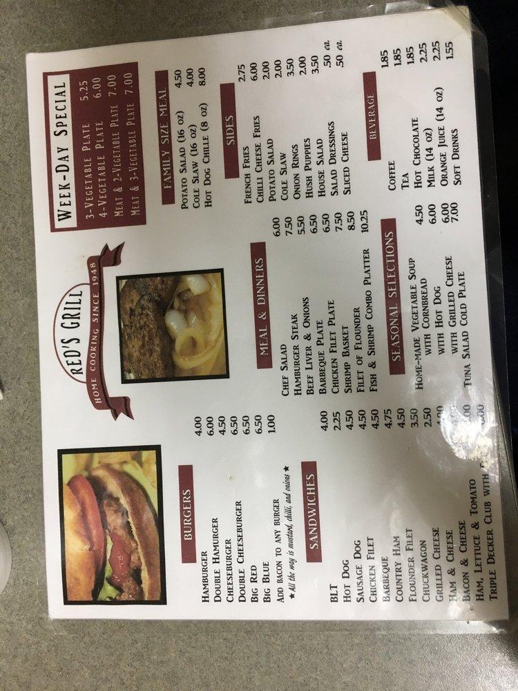 Menu at Red's Grill restaurant, Rock Hill