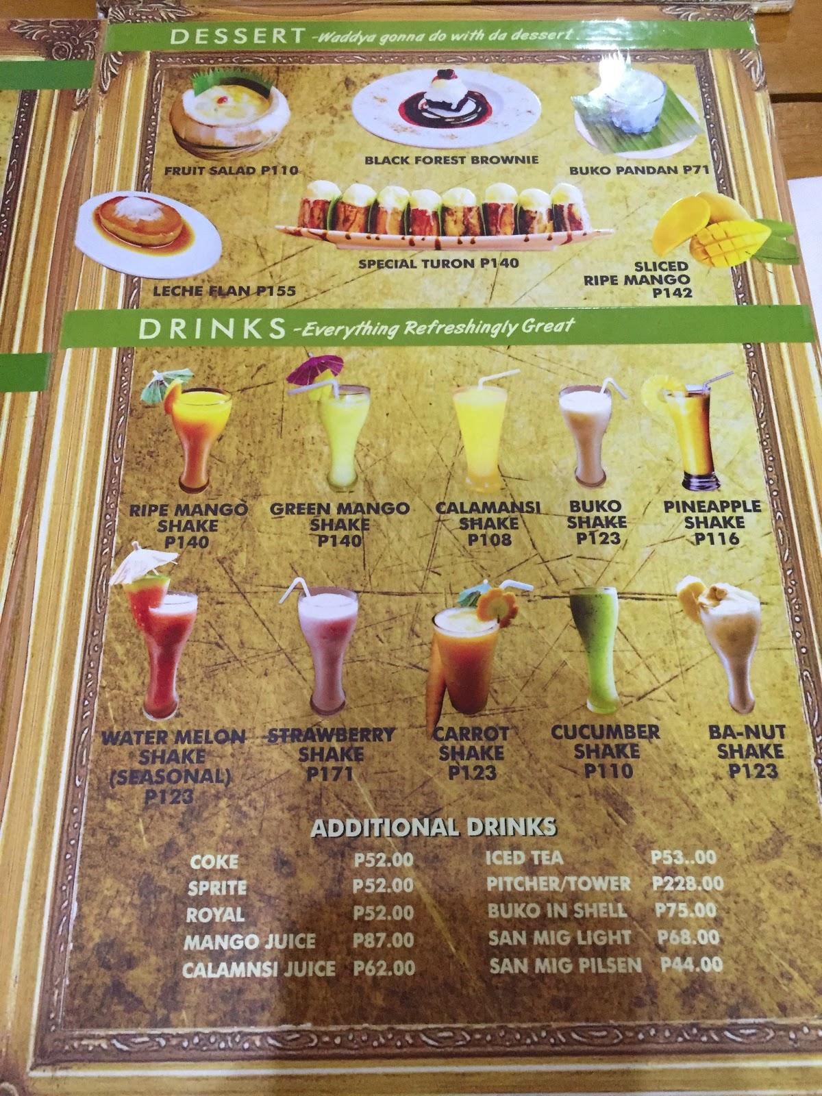 Menu at The Other Place restaurant, Batangas