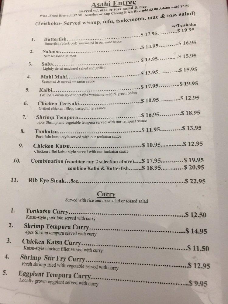 Menu at Asahi Grill Ward restaurant, Honolulu, 515 Ward Ave