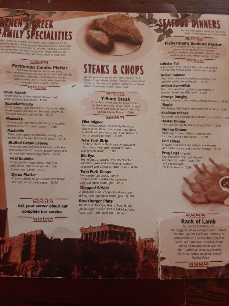 Menu at Athens steakhouse, Franklin, Northwood Plz Dr