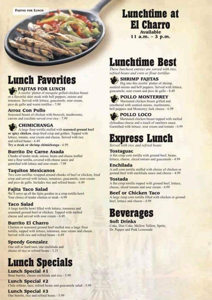 Menu at El Charro Mexican Grill restaurant, LaFollette