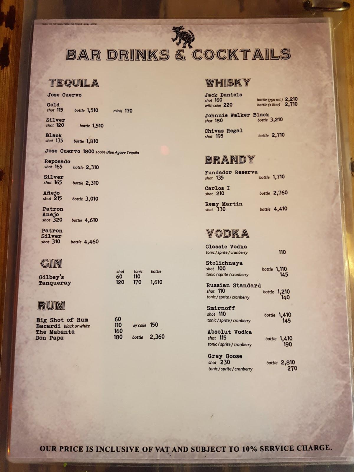 Menu at El Chupacabra pub & bar, Makati