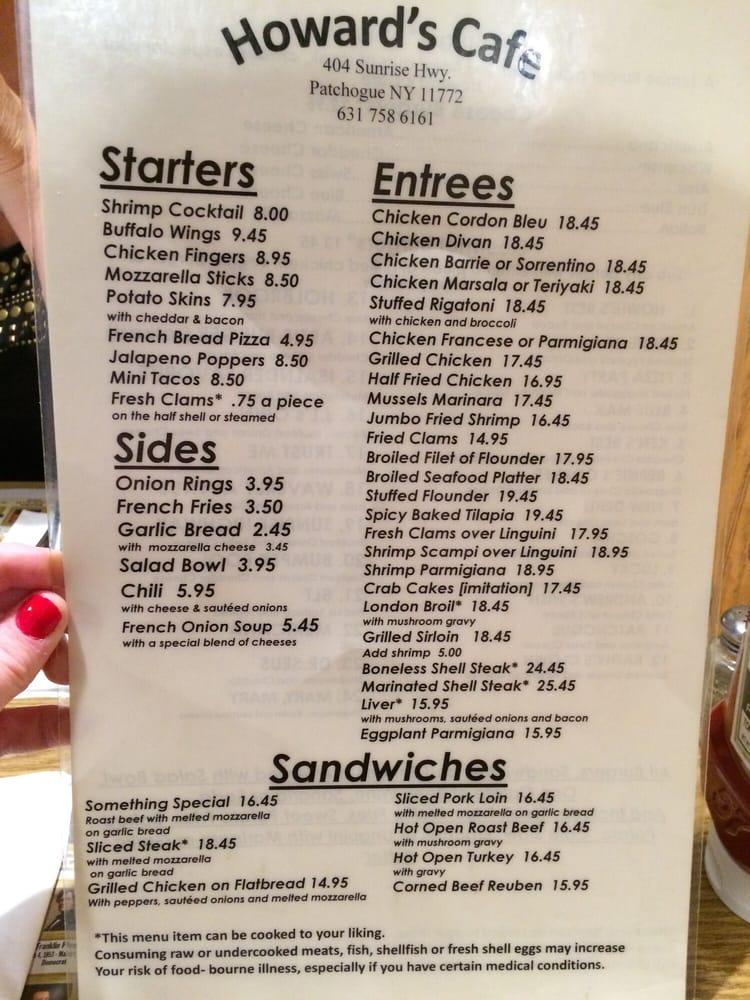 Menu at Howard's Cafe, Patchogue