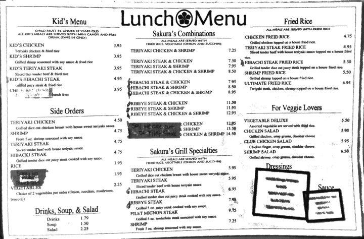 Menu at Inoko Japanese Steakhouse, Winder