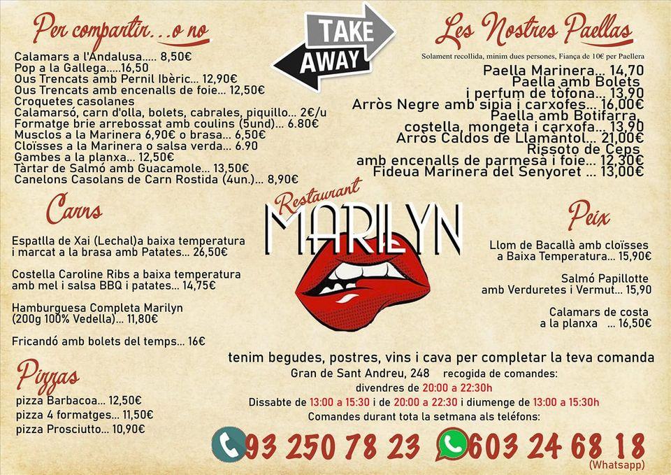 Carta de Marilyn Restaurant Cocteleria, Barcelona