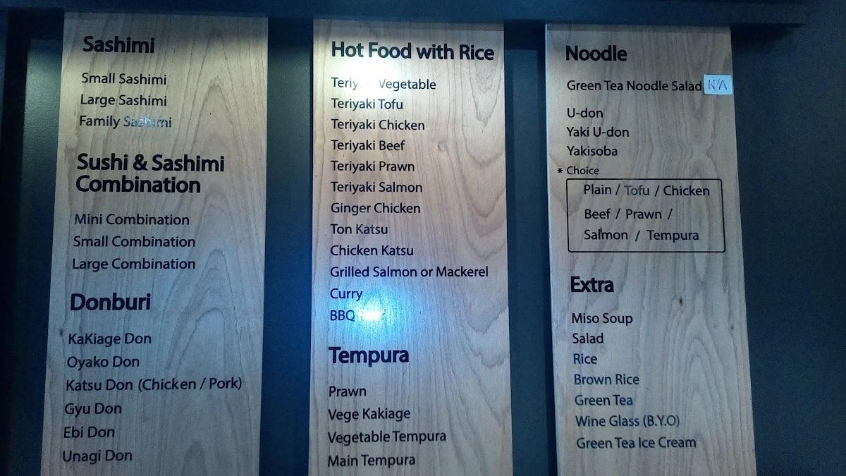 Menu at Tenka Sushi restaurant, Saint Ives