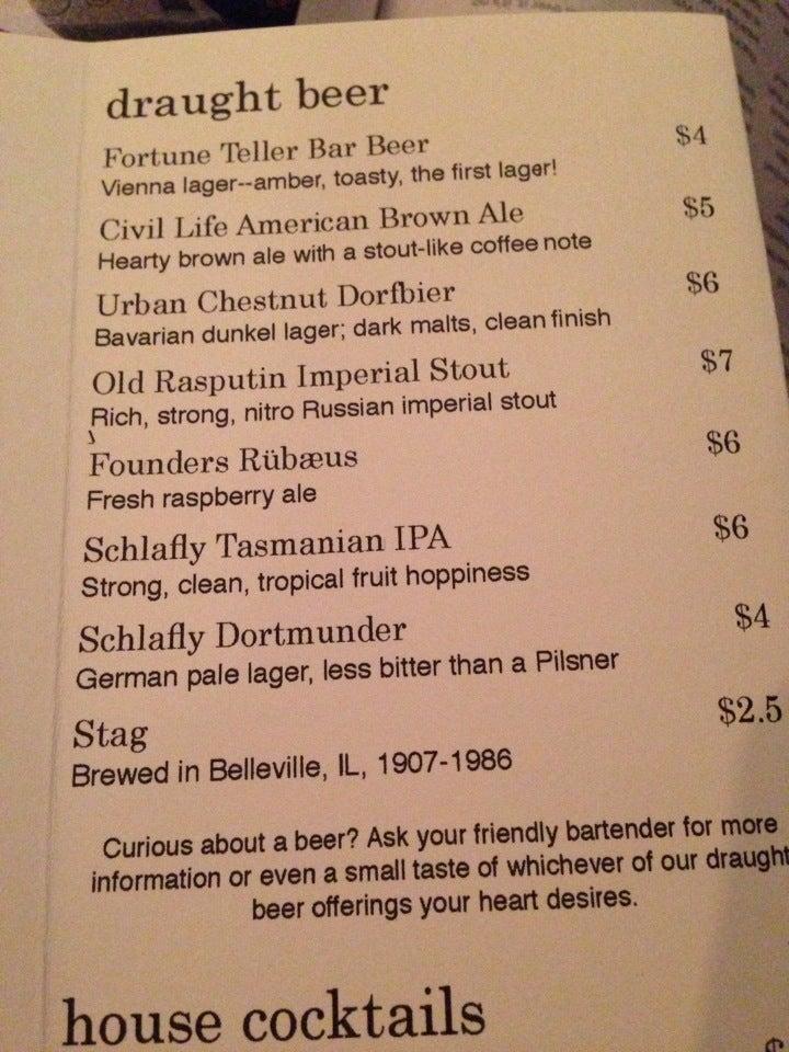 Menu at Fortune Teller Bar, St. Louis
