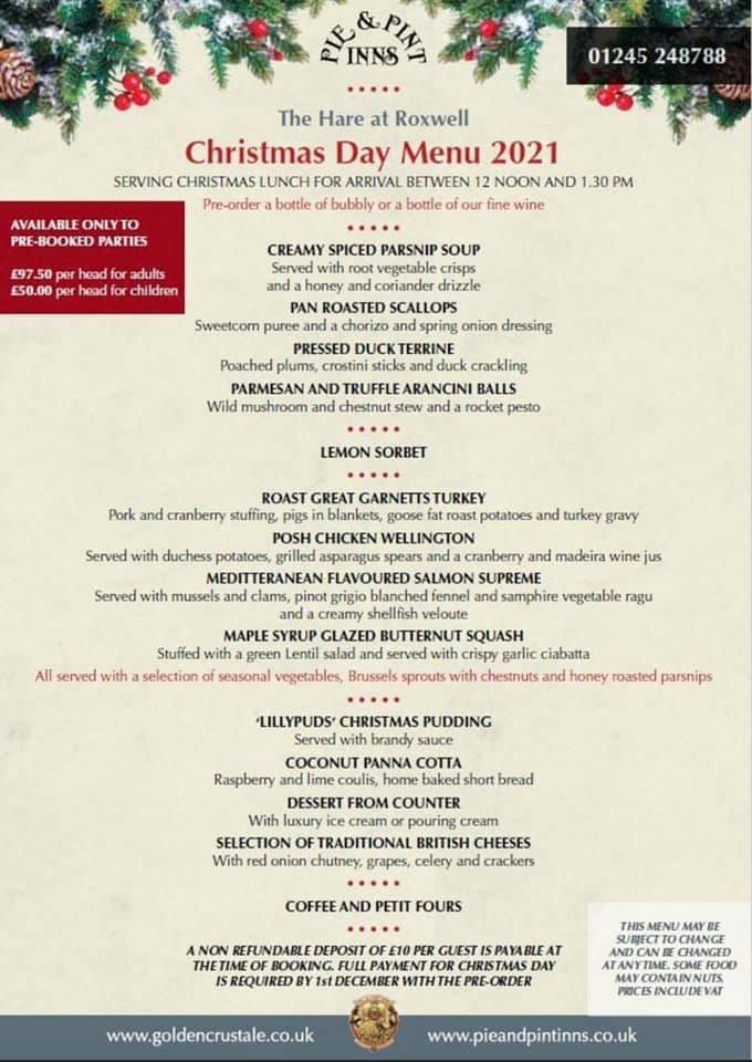 Menu at Hare - Roxwell pub & bar, Chelmsford, Bishops Stortford Rd