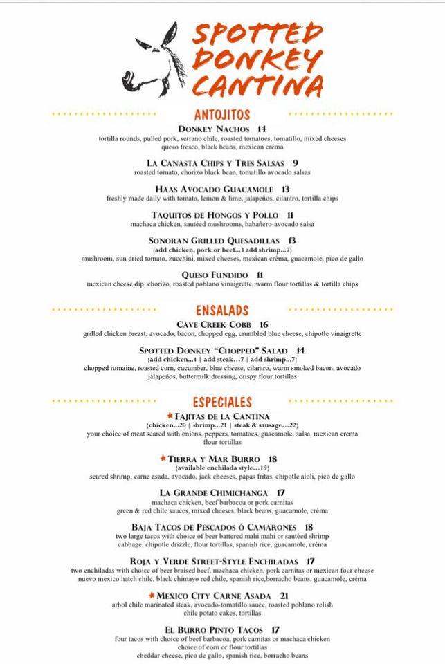 Menu at Spotted Donkey Cantina restaurant, Scottsdale, N Scottsdale Rd