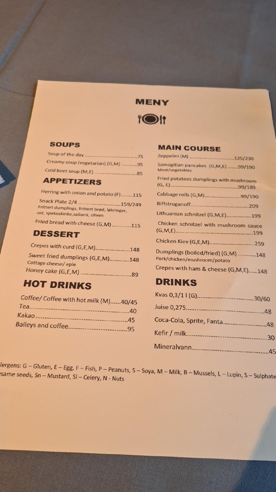 Menu at 2x2 restaurant, Bergen