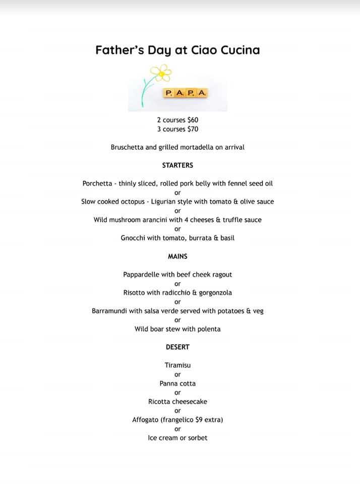 Menu at Ciao Cucina restaurant, Wollongong