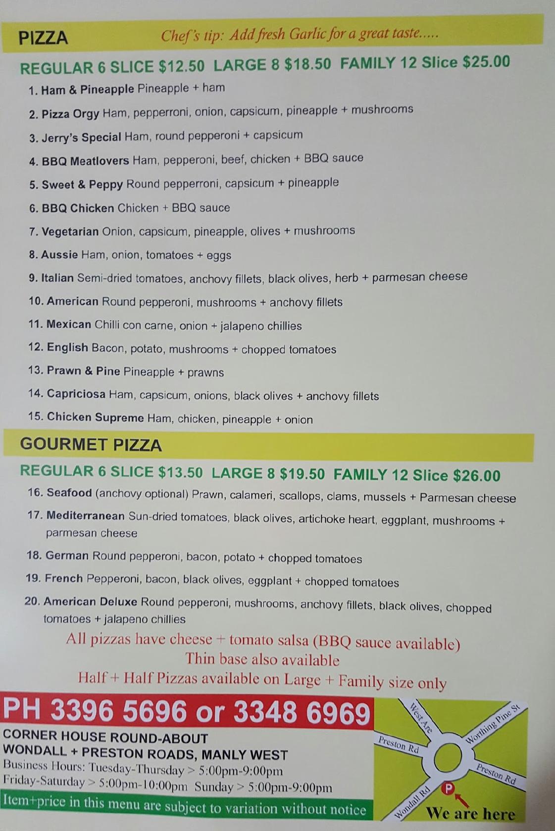 Menu at Pizzaland Manly West pizzeria, Manly West