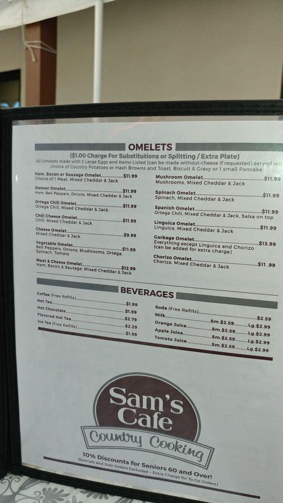 Menu at Sam's Cafe, Ceres