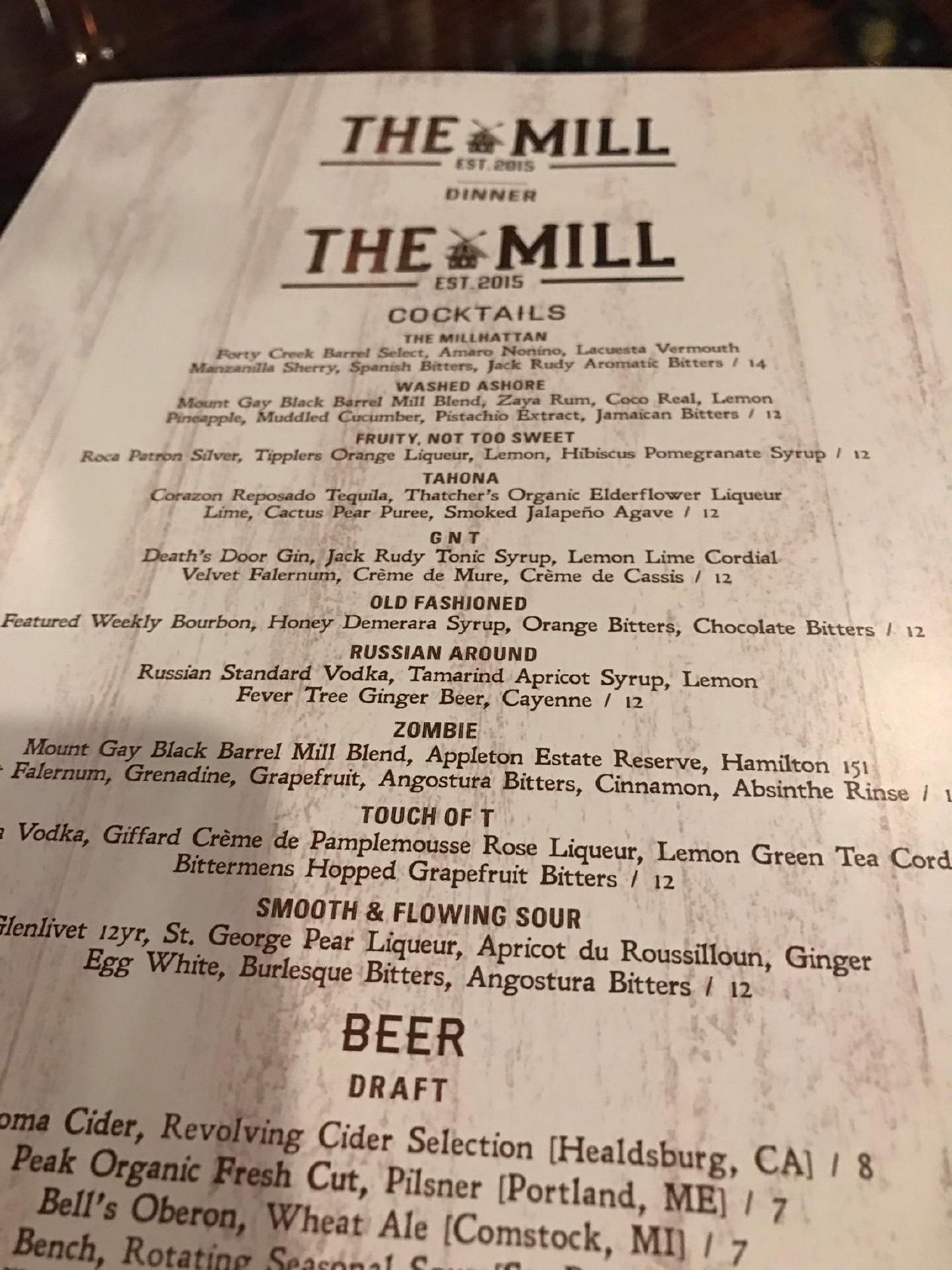 Menu at The Mill Restaurant, Saint Petersburg, 200 Central Ave UNIT 100