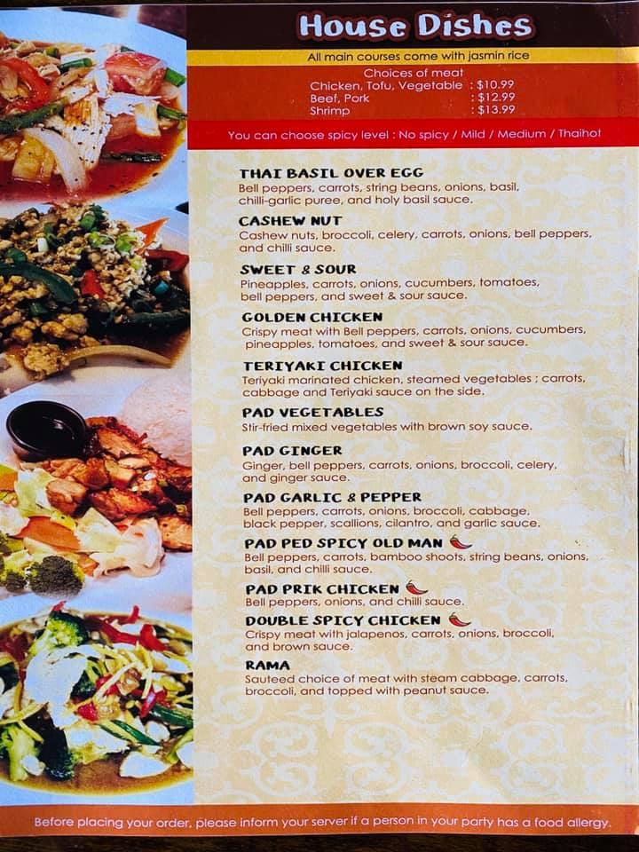 Menu at Andaman Thai restaurant, Starkville