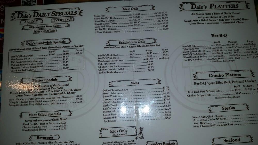 Menu at Dale's BBQ South, Fort Pierce