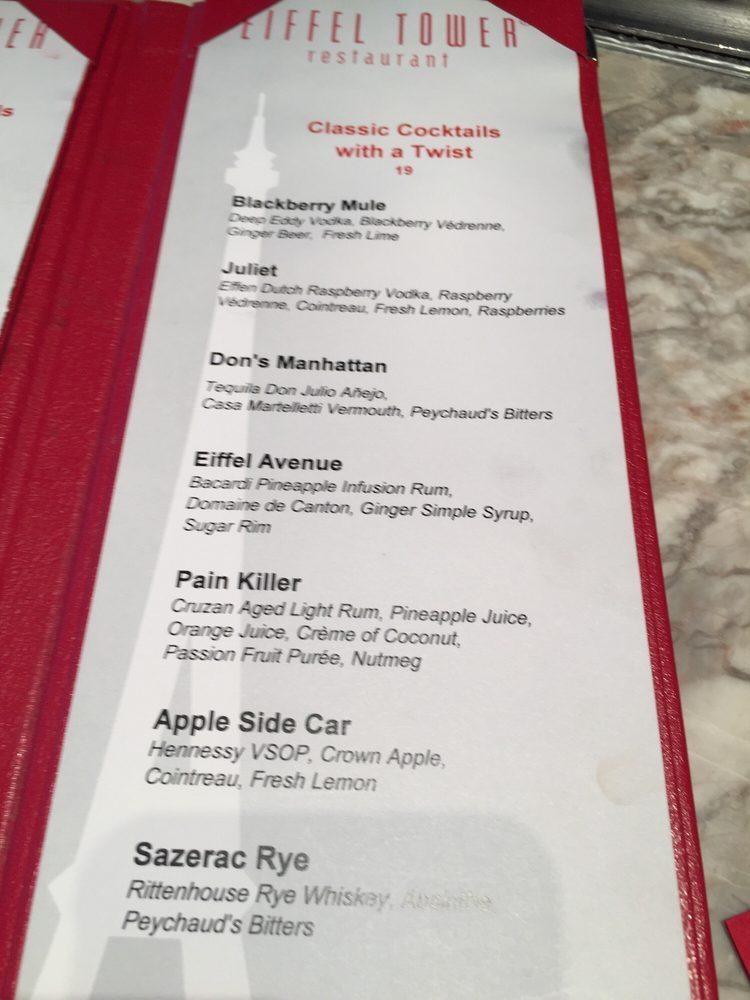 Menu at Eiffel Tower Restaurant, Las Vegas, S Las Vegas Blvd