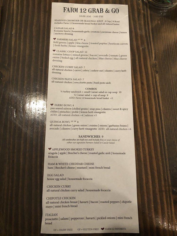 Menu at Farm 12 Restaurant, Puyallup