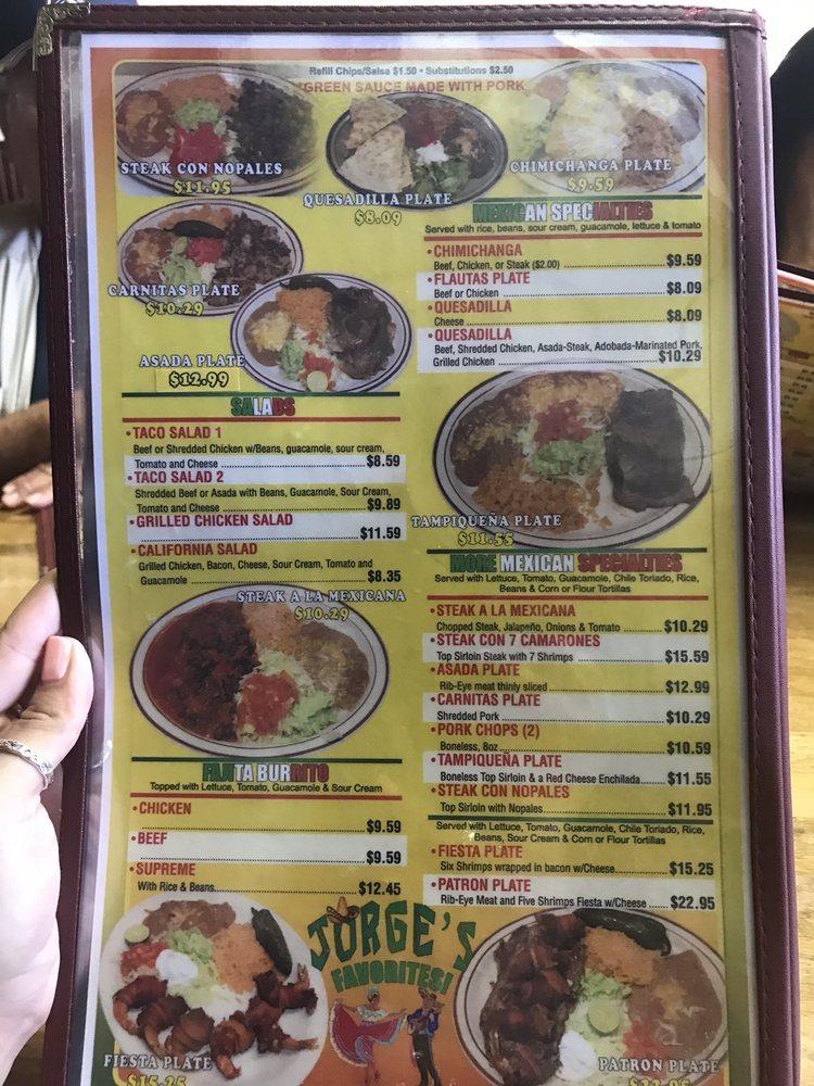 Menu at Jorge's Cafe, Ruidoso Downs, US-70