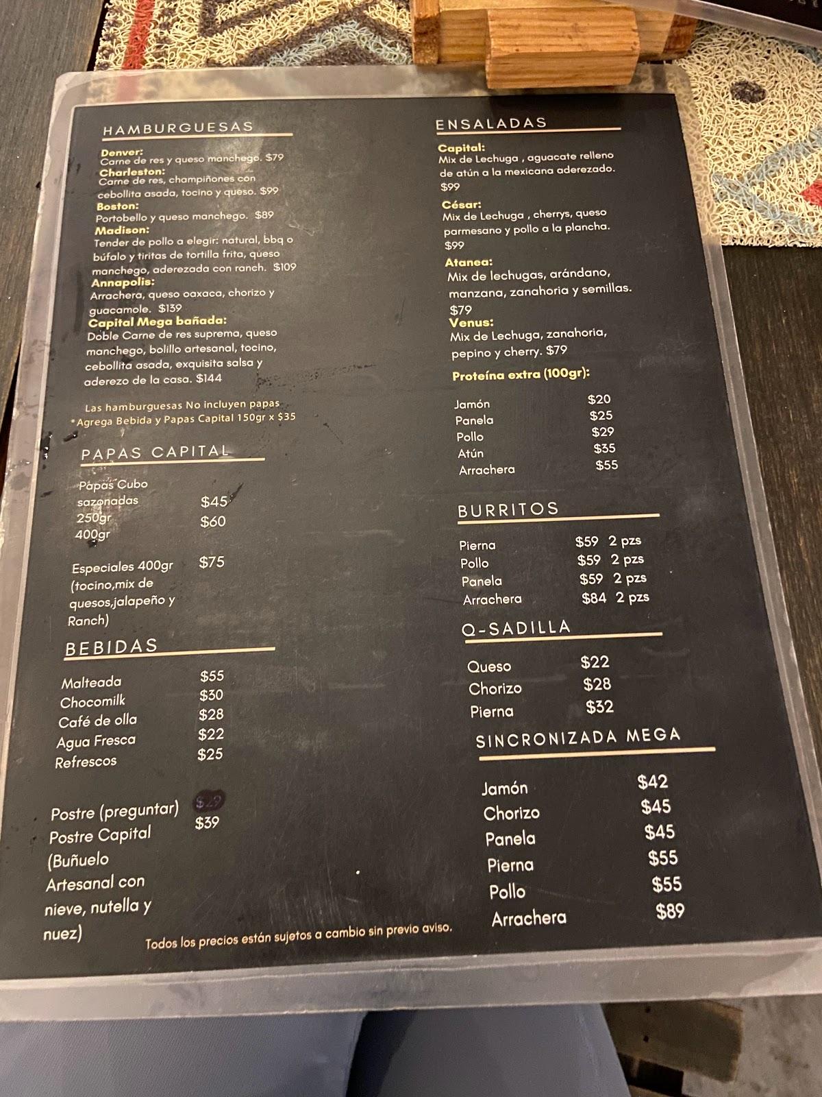 Carta del restaurante El Capitan, Zapopan
