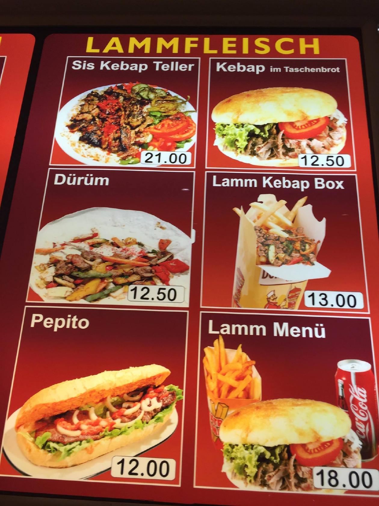 Menu da Original Kebab Haus, Zurigo, Franklinstrasse 20