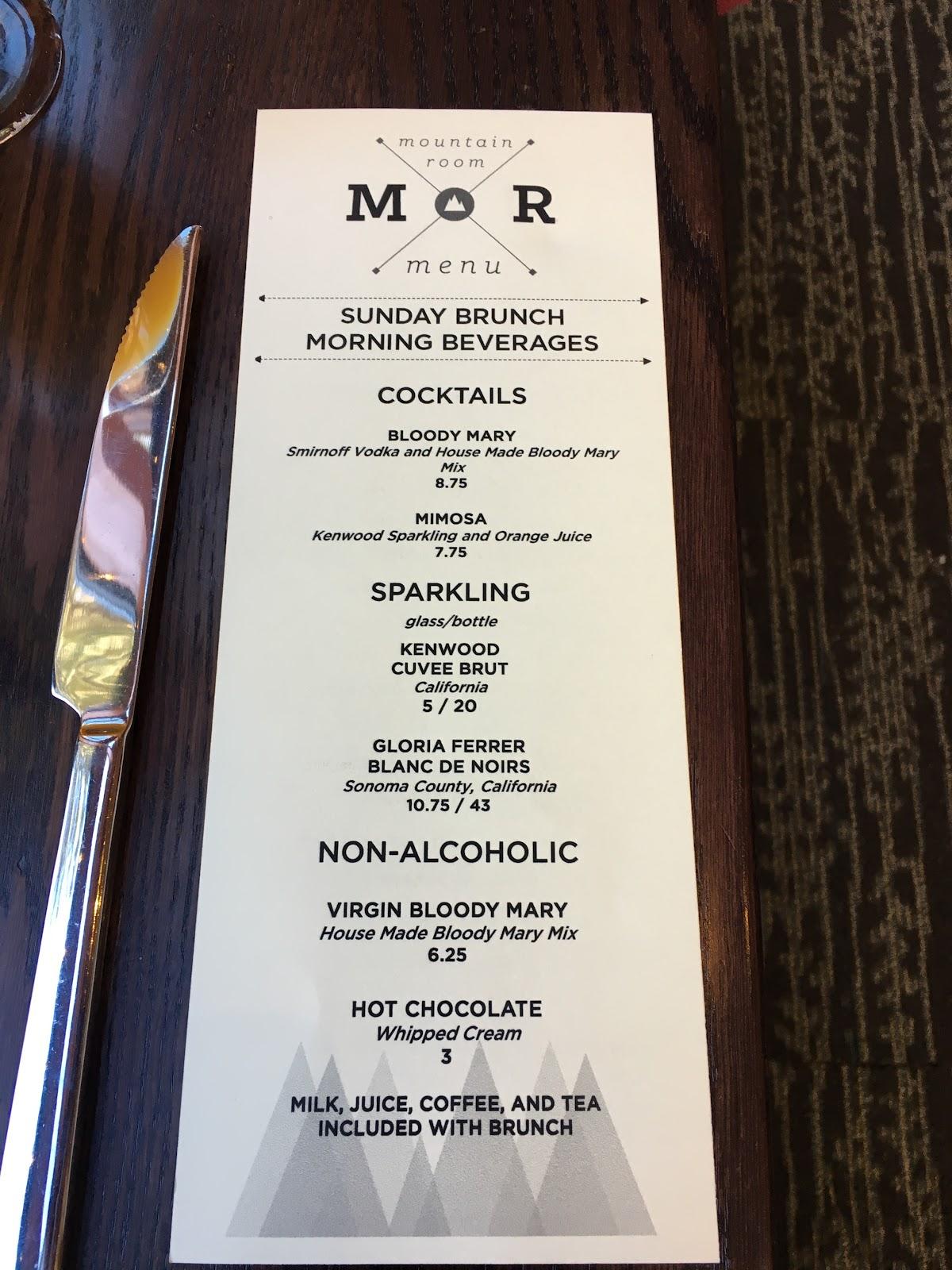 Menu at The Mountain Room pub & bar, Yosemite Valley, Cedar 9006