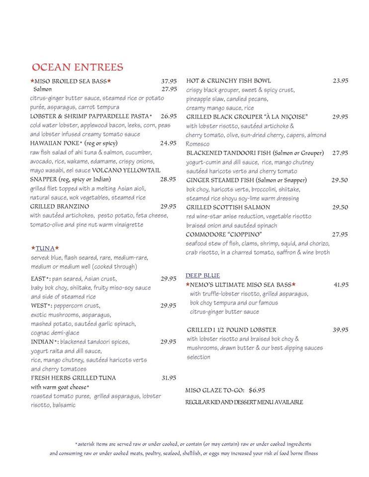 Carta de USS Nemo Restaurant, Naples