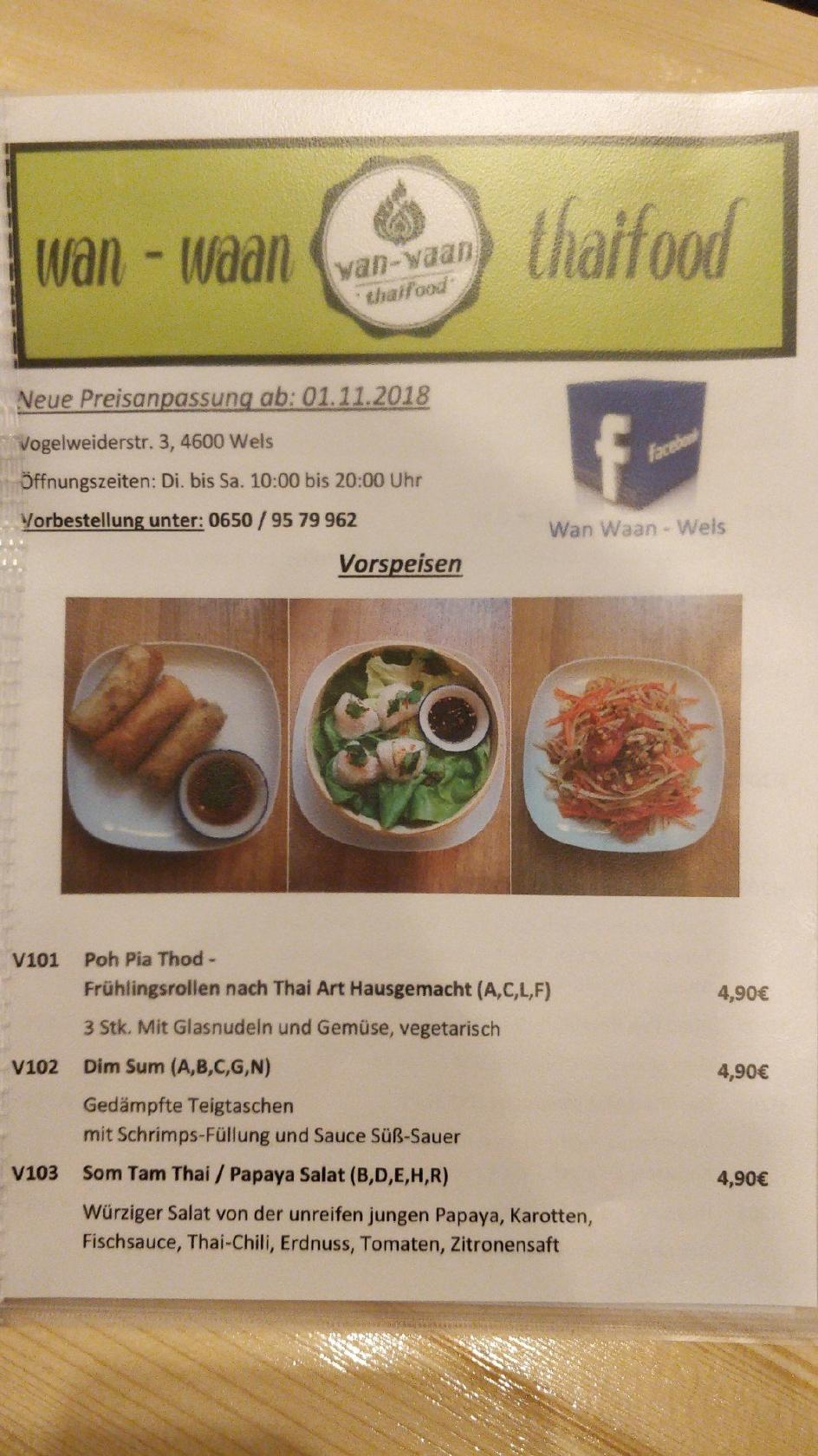 Speisekarte von wan-waan thaifood restaurant, Wels