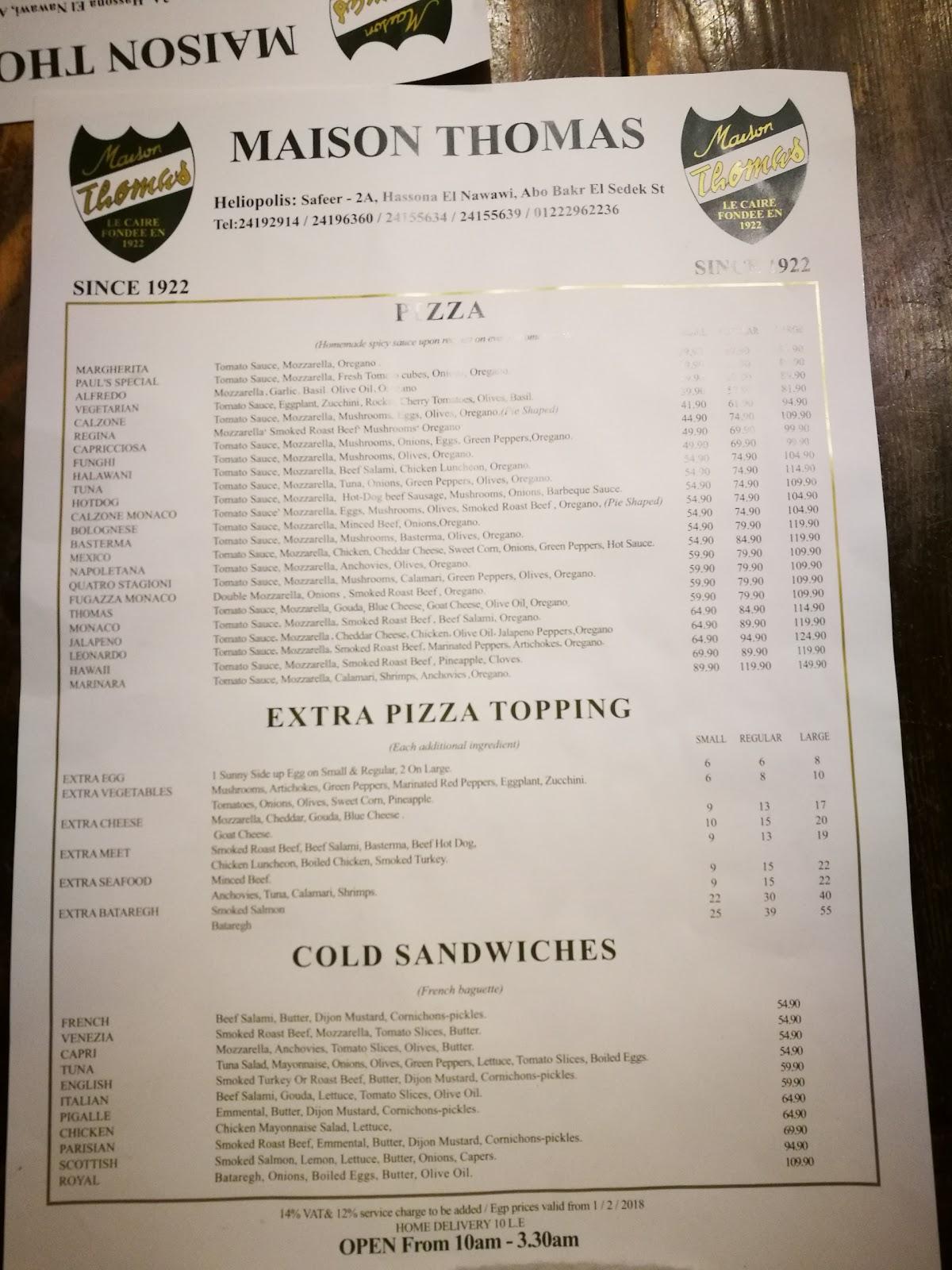 Menu at Maison Thomas - Heliopolis restaurant, Cairo, 2 Al Sheikh ...