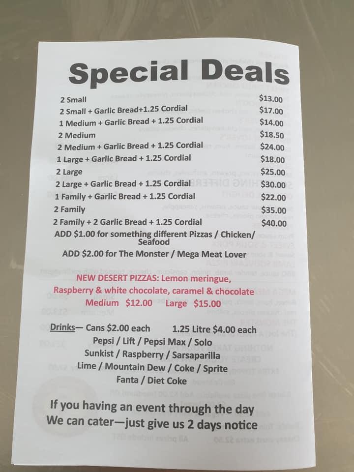 Carta del restaurante Pauly's Pizza, New Norfolk
