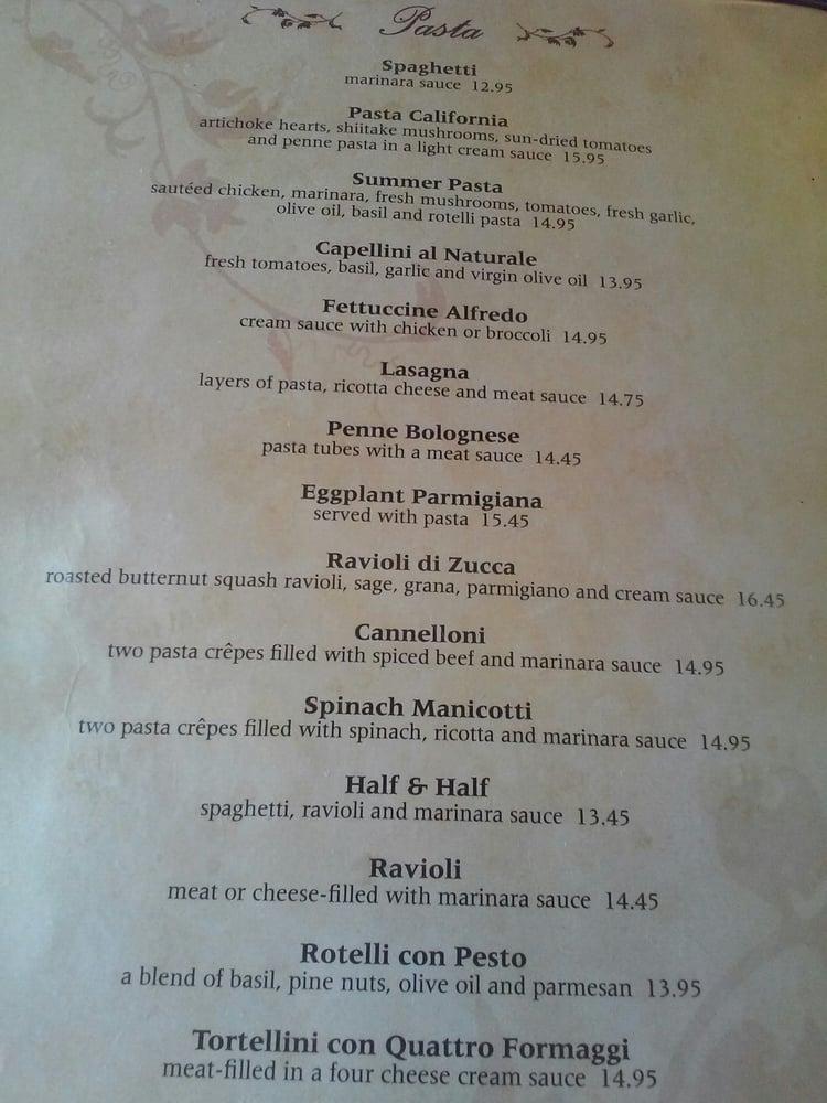 Menu at Rosa's Italian Restaurant, Pismo Beach
