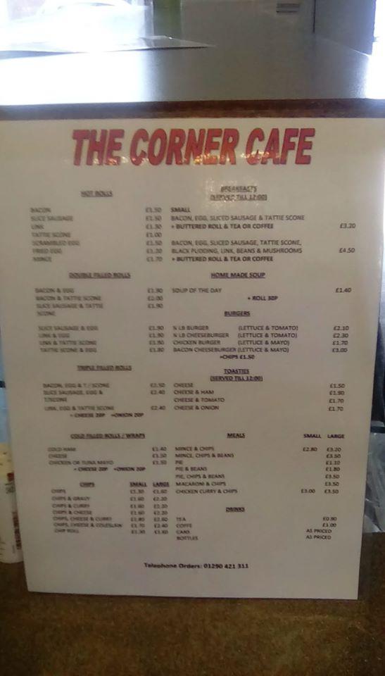 Menu at The Corner Cafe, Cumnock