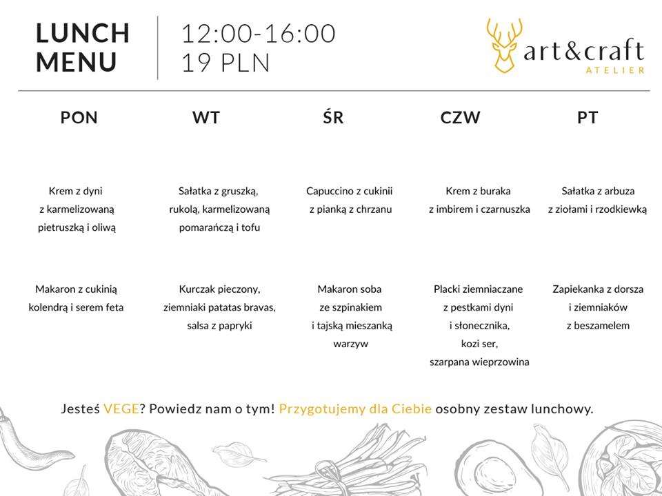 Menu at Art & Craft Atelier restaurant, Kraków