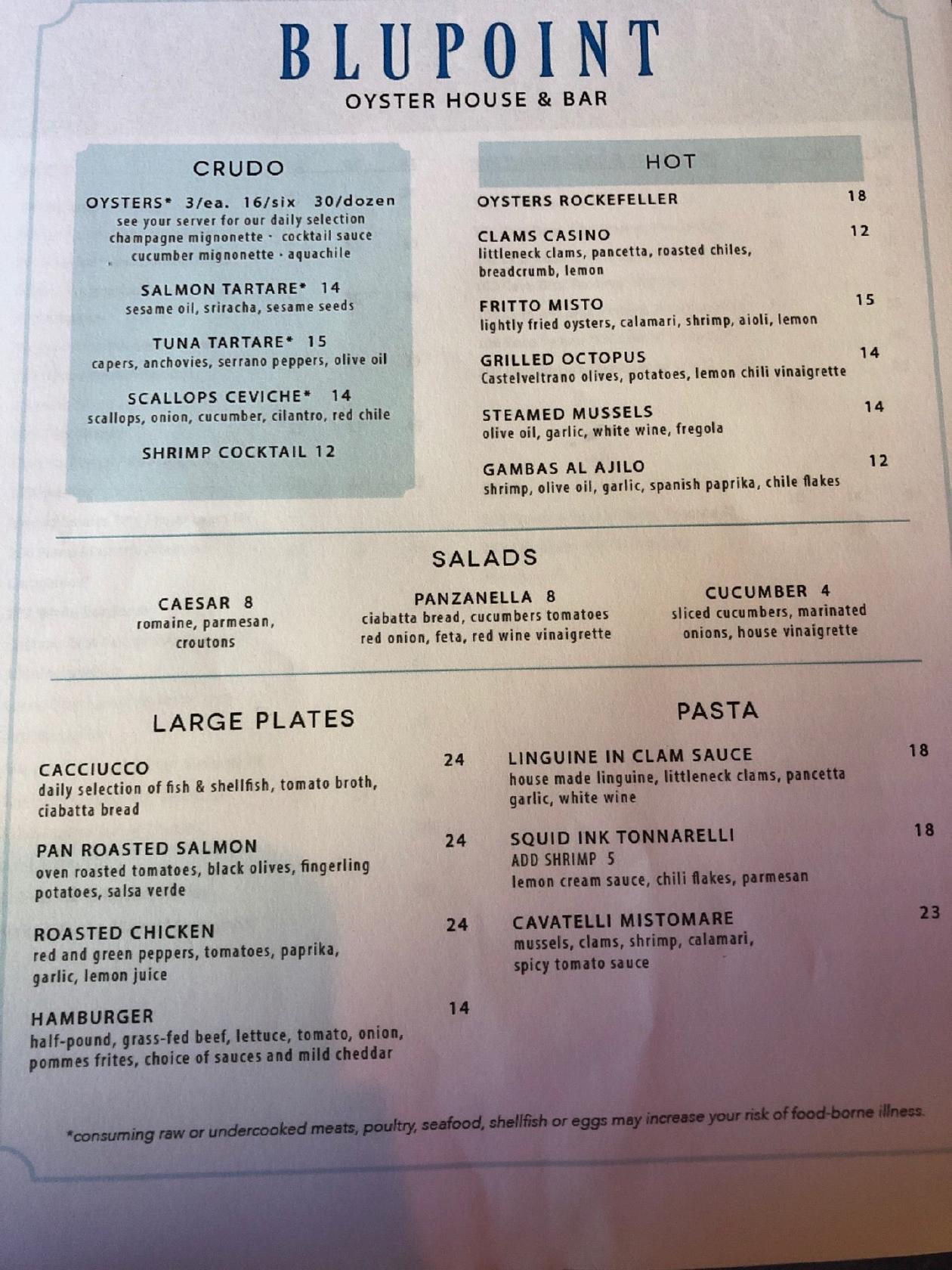 Menu at Blupoint Coastal Kitchen pub & bar, Indianapolis
