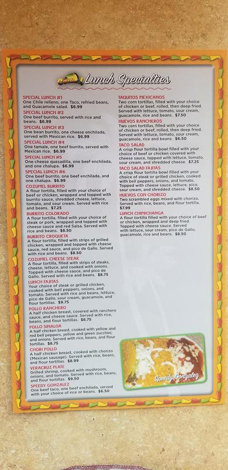 Menu at Cozumel Authentic Mexican Restaurant, Bradley