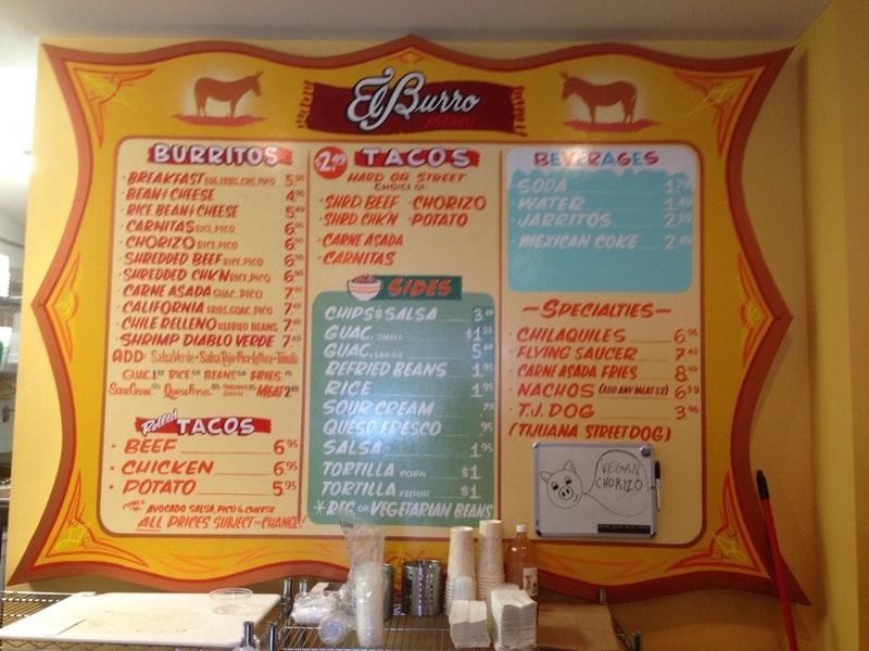 Menu at El Burro Uno restaurant, Pittsburgh, Federal St